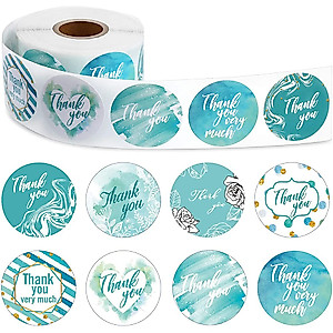 500Pcs Blue Thank You Stickers,Watercolor Blue Theme 1.5 Inch 8 Designs Baby Shower Birthday Party Favor Labels,Floral Envelope Sealing Adhesive Stickers Gifts Wrap Tags for Business Bridal Wedding