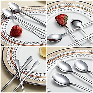 Long Handle Spoon, Coffee Stirrers, Premium Stainless Steel Ice Cream Spoon, Cocktail Stirring Spoons, Tea Spoons, Set of 8 (Silver)