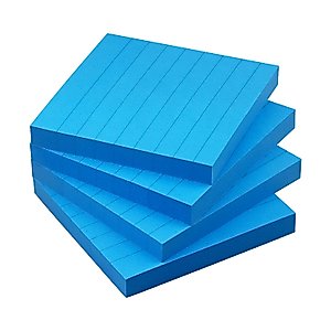 Lined Sticky Notes 3x3 Sticky Notes with Lines Self-Stick Notes Bright Color 4 Pads 90 Sheets/Pad (Blue)