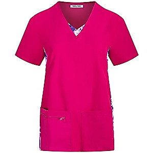 Minty Mint Women's Polyster Uniform Daily Stretch V Neck Stretch Medical Scrub Top w Side Panels Dentist Medical Profession Doctor EMT Nurse Veterinarian 69b73b5 Hot Pink L