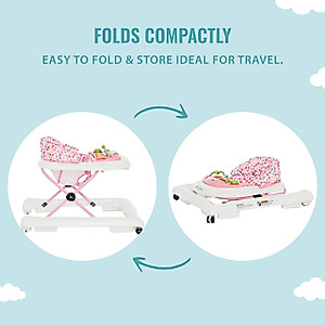 Dream On Me 2-in-1 Ava Baby Walker, Easy Convertible Baby Walker, Walk Behind, Height Adjustable Seat, Added Back Support, Detachable Slate, Spring Pink