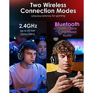 EasySMX Wireless Gaming Headset with Detachable Noise Cancelling Microphone, 2.4G Bluetooth & 3.5mm Wired Jack 3 Modes RGB Wireless Gaming Headphones for PS5/PS4/PC, Mac, Switch, Phone