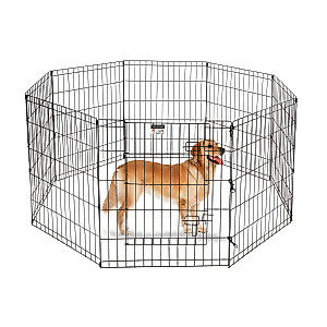 Dog Playpen - Foldable Metal Exercise Puppy Play Pen with 8 24x30in Panels - Indoor/Outdoor Pen with Door for Dogs, Cats or Small Animals by PETMAKER