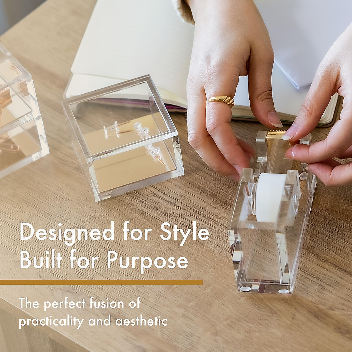 Acrylic & Gold Tape Dispenser by OfficeGoods - A Classic Design to Brighten Up Your Desk and Office