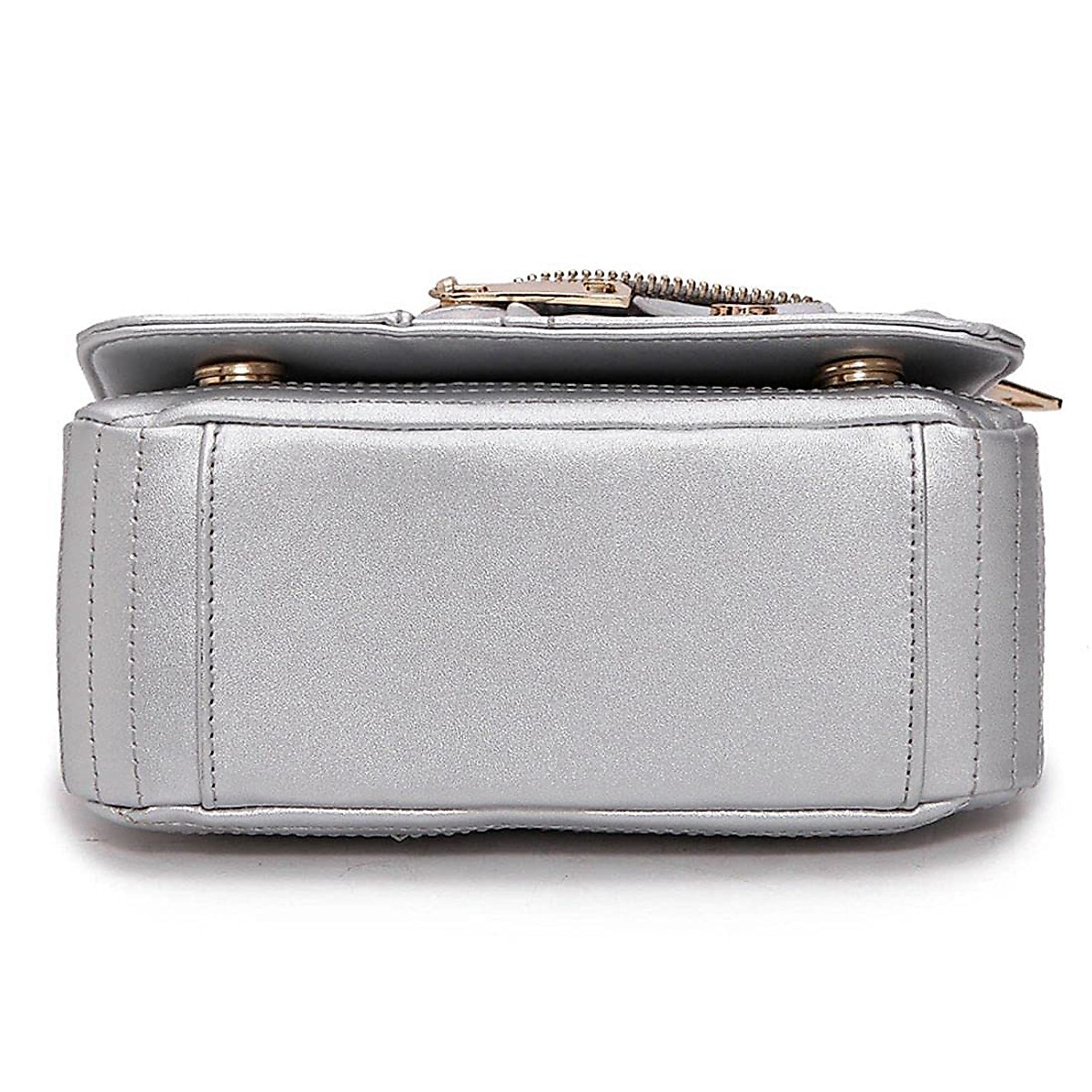 JNKET Women PU Leather Motorcycle Jacket Shoulder Bag Punk Style Rivet Handbag Chain Crossbody Bag for Girls (01-Silver)