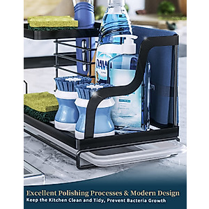 Consumest 5 in 1 Kitchen Sink Organizer with Removable Drain Tray, Quick Draining Kitchen Sink Caddy Rustproof Stainless Steel Sink Sponge Holder for Sponge, Cleaning Towel, Scrubber, Black