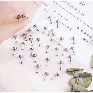 Masedy 15 Pairs 20G 316L Stainless Steel CZ Stud Earrings for Women Men Cartilage Screwback Earring Set 2mm