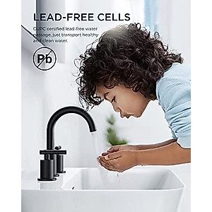 FORIOUS Matte Black Bathroom Faucet 3 Hole, 8 Inch Widespread Bathroom Faucet Black with Metal Pop-up Drain Assembly, Two Handle Vanity Faucet with cUPC Supply Lines, 8" Black Bathroom Faucet