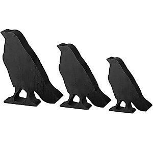 Jetec 3 Pieces Wooden Black Crow Decorations Handmade Artificial Crows Handmade Artificial Spooky Birds Halloween Crow Wood Decors for Halloween Holiday Party Prop Bar Home Garden Decoration