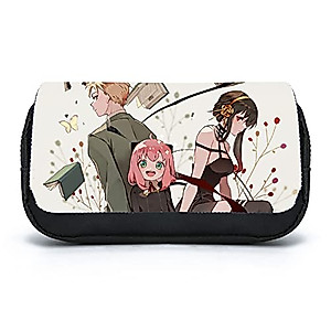 Anya Forger Cosplay Pencil Case 4 Compartments Pencil Pouch Portable Large Storage Canvas Pen Bag for School Teen Girl Boy Men Women