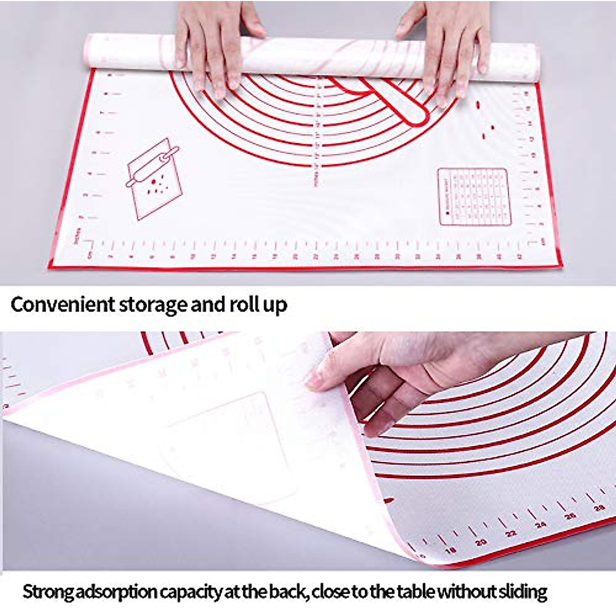 JC-Lee 2 Pieces Silicone Baking Mat Non-Slip Silicone Pastry Mat Non Stick for Fondant, Rolling Dough, Pie Crust, Pizza and Cookies - BPA Free Easy Clean Kneading Matts -Red 16 x 24 Inches
