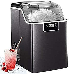 Joy Pebble Nugget Ice Maker Countertop, 45lbs/Day, 3lbs / Basket, Self-Cleaning, Pellet Ice Maker Machine, Ideal for Home Kitchen Office Bar Party,Black