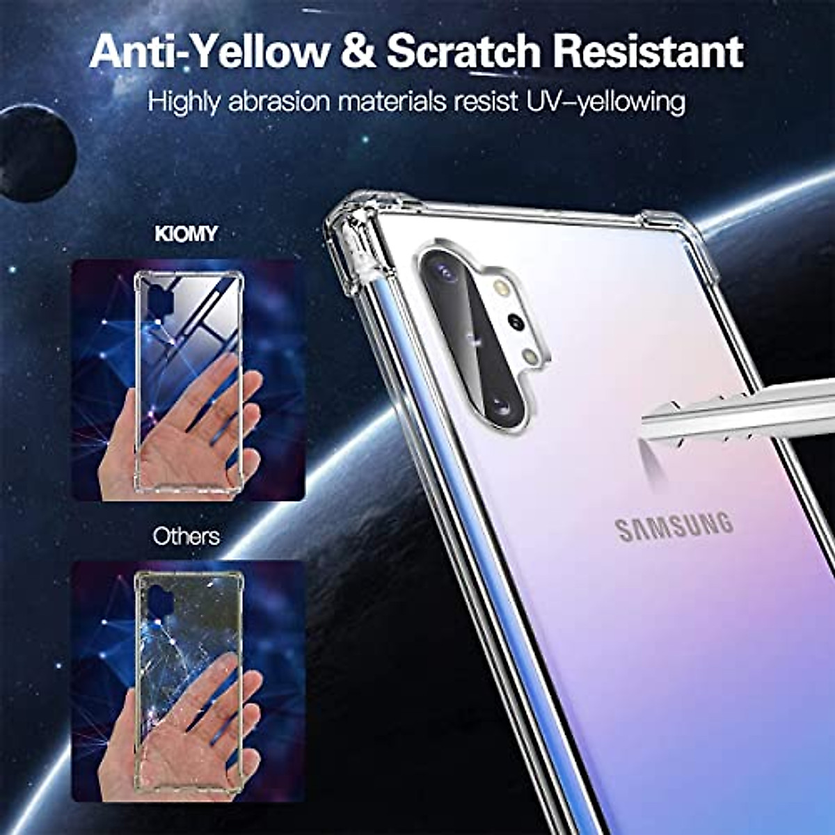 KIOMY Samsung Galaxy Note 10 Plus Case Diamond Clear with Hybrid Anti Yellow Design Hard PC Back Shell and TPU Raised Bezel Shockproof Bumper Protective Ultra Transparent Slim fit and Thin Phone Cover