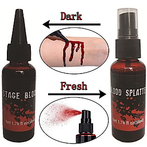 2Pcs Halloween Makeup Fake Blood Suit --- Coagulated Blood+Fake Blood Spray, Lifelike And Washable, Suitable For Special Effect Zombie Bride, Vampire And Monster SFX Horror Clown Makeup