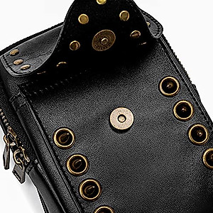 nice--buy Punk Gothic Skull Carry Purse Women Handbag Single Shoulder Waist Bag Cell phone Wallet Steampunk Retro Women Travel Purse Motorcycle Bag Stud Rivet Fashion, Black, Small