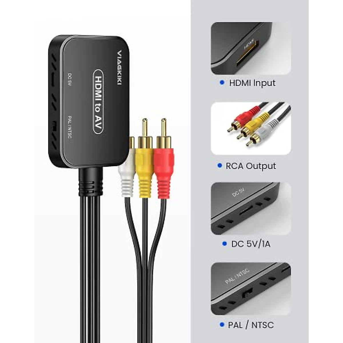 HDMI to RCA Converter, HDMI to RCA Adapter, HDMI to AV 3RCA CVBs Composite Video Audio Converter Adapter for TV Stick/Roku/Apple TV/PC/Laptop/Xbox/HDTV/DVD ( with HDMI Cable & USB Cable)