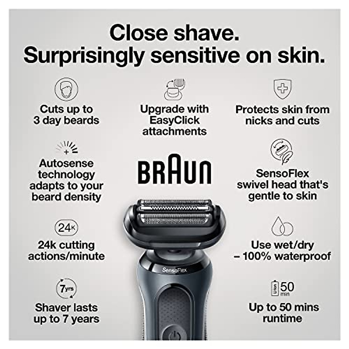 Braun Electric Shaver for Sensitive Skin, Wet & Dry Shave, Series 6 6075cc, With Beard Trimmer, Clean & Charge SmartCare Center, and Leather Travel Case, Rechargeable, Black