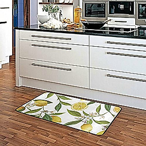 Lemon Kitchen Rug, Carpet for Bedroom 39" x 20", Standing mat- White, Running Carpet, Suitable for Outdoor, Washable, Bathroom, Living Room