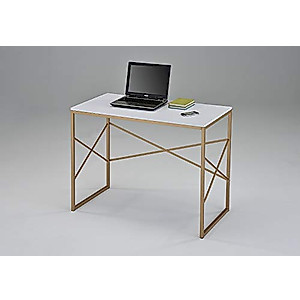 RAAMZO White and Gold Finish Computer Laptop Writing Study Desk Modern Home Office with X-Design
