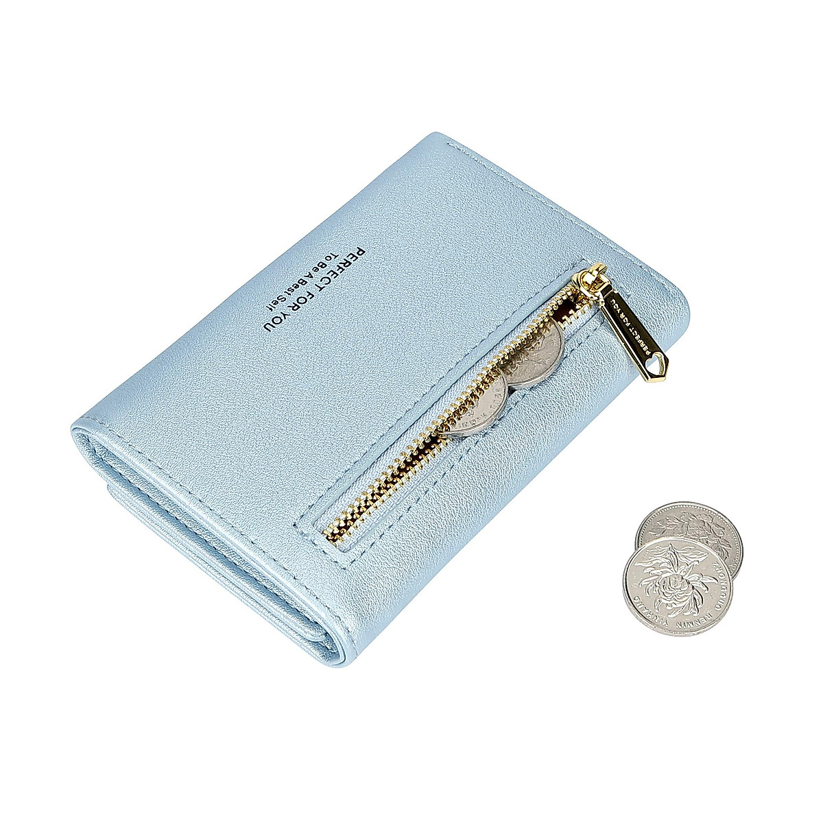 Women Short Small trifold Wallet Leather Changes ID Coin Cards Wallet, Sky Blue