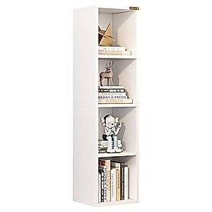 ALISENED 4 Cube Small Bookshelf, Narrow Storage Organizer Shelf, Wooden Corner Bookcase, Modern Thin Cubes Storage Organizer Display Shelving for Bedroom, Library, Living Room, Home, Office, White