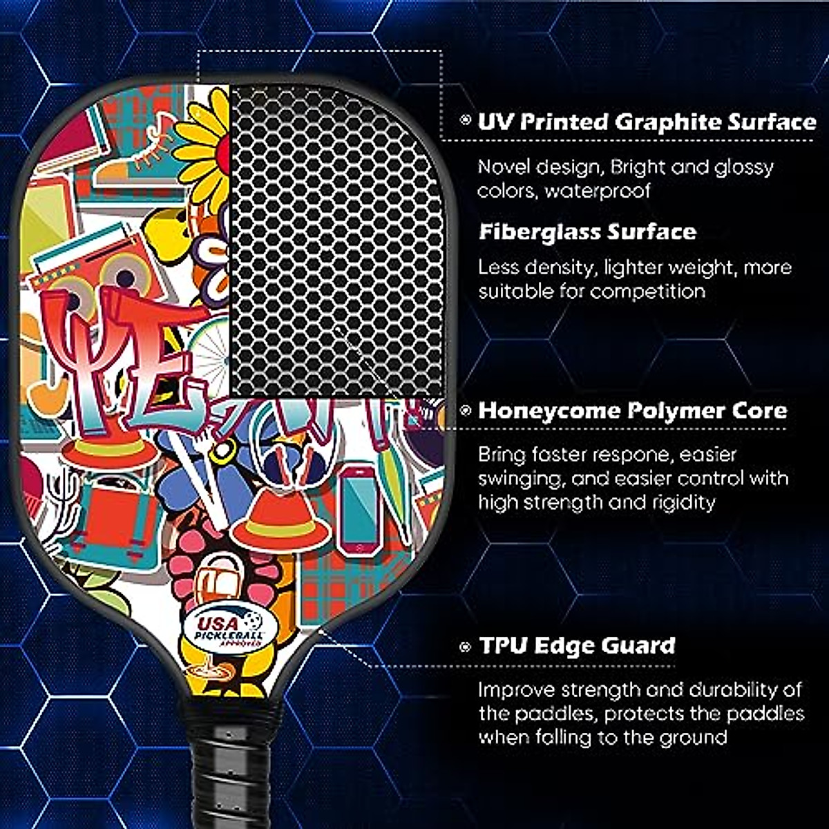 QDBM Pickleball Paddles, USAPA Approved, Fiberglass Pickleball Set with 4 Pickleballs, 2 Pickleball Paddles, 1 Pickleball Bag, Lightweight Design for Men Women Beginers Pickleball Paddles Set of 2