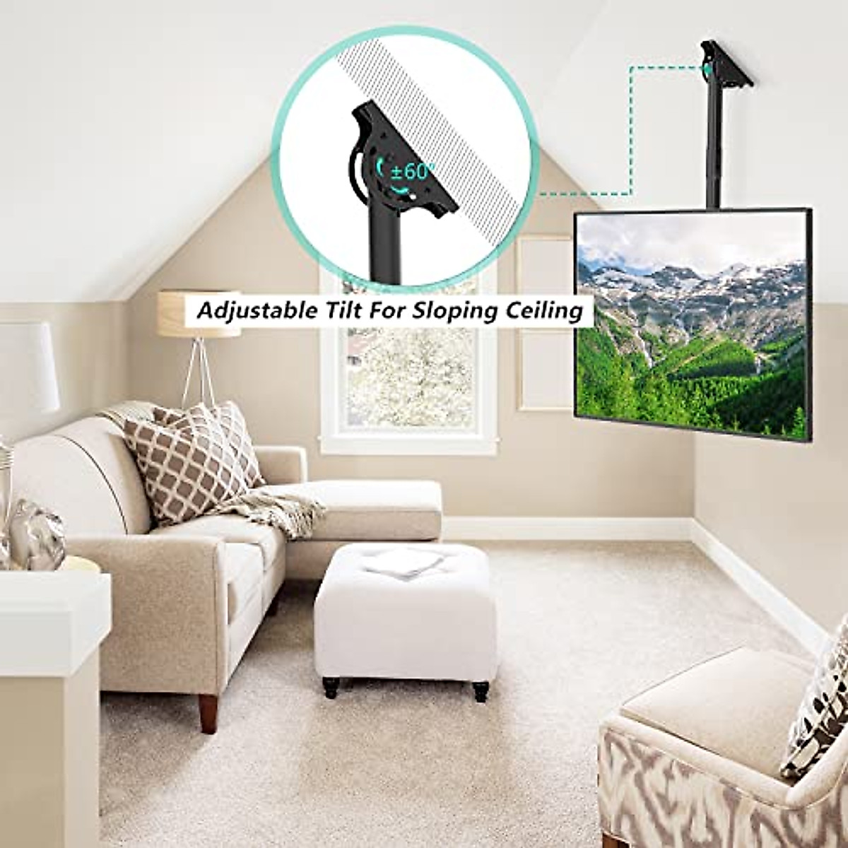 WALI TV Ceiling Mount Adjustable Bracket Fits Most LED, LCD, OLED and Plasma Flat Screen Display 26 to 65 Inch, up to 110 Lbs, VESA 400x400mm (CM2665), Black