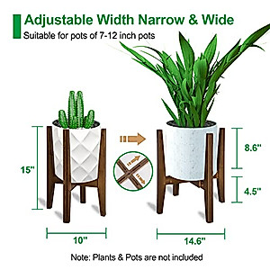 OERGKE Adjustable Plant Stand, Bamboo Mid Century Modern Indoor Plants Stands, Corner Flower Holder for Living Room, Fits 8 to 12 Inches Pots, (Pot & Plant Not Included)(Walnut, 1 Pack)