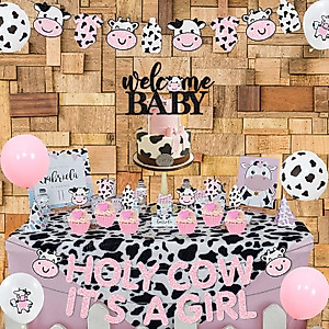 Cheereveal Cow Print Baby Shower Decorations Girl, Holy Cow It's a Girl Baby Shower Decorations, Pink Cow Garland, Welcome Baby Cake Toppers for Farm Animal Floral Girl Baby Shower Party Decoration