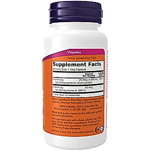 NOW Supplements, Vitamin D-3 & K-2, 1,000 IU/45 mcg, Plus Cardiovascular Support*, Supports Bone Health*, 120 Veg Capsules