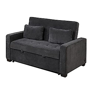 YUNLife&Home 65.7" Convertible Pull Out Sleeper Sofa Bed,Adjustable Loveseat Armchair Single Couch Chair with USB Port 2 Pillows for Living Room Apartment Small Space Furniture Set, Black