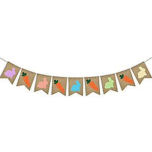ABOOFAN Happy Easter Banner with Easter Bunny Carrot Egg Ornament Decorative Colorful Burlap Easter Bunting Garland for Easter Party Hanging Decoration Party Supplies 200X17CM