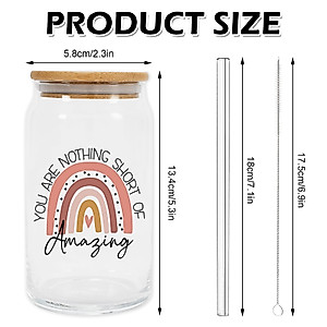 Whaline You Are Nothing Short of Amazing Mug 16oz Boho Rainbow Teacher Inspirational Beer Can Glass with Lid and Straw Iced Coffee Cup for Tea Water Wine Teacher's Day Christmas