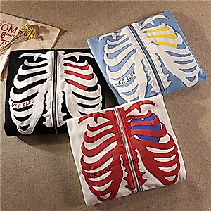 Women Zip Up Hoodies Goth Skeleton Rib Cage Graphics Y2K Harajuku Novelty Sweatshirt Blue