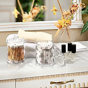 Elephants Qtip Holder Dispenser for Cotton Ball，Bathroom Organizers and Storage Containers，Plastic Jars with Lid Apothecary Jar for Cotton Swabs Pads