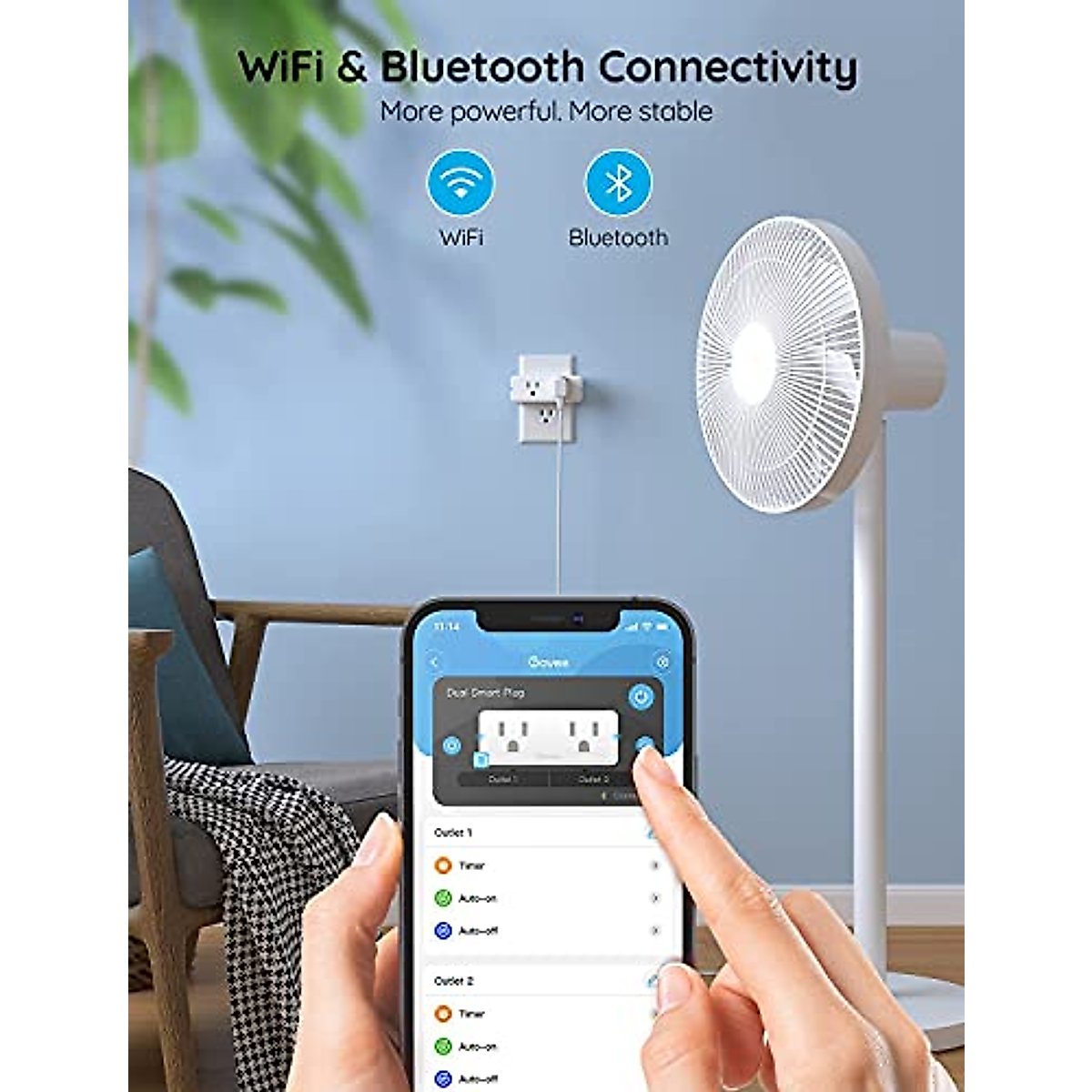 Govee Dual Smart Plug 4 Pack, 15A WiFi Bluetooth Outlet, Work with Alexa and Google Assistant, 2-in-1 Compact Design, Govee Home App Control Remotely with No Hub Required, Timer, FCC and ETL Certified