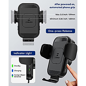 [Upgraded Version] ZeeHoo Wireless Car Charger,15W Fast Charging Auto-Clamping Car Mount, Dash, Air Vent Charging Car Phone Holder for iPhone 14 13 12 11, Samsung Galaxy S23+ S22, etc. (Black)