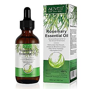 ALIVER Rosemary Oil for Hair Growth, Hair Growth Serum for Hair, Enhanced Shine, 100% Pure Natural, Nourishment Scalp, Improves Blood Circulation, Best Rosemary Essential Oils for Hair Skin, 2 fl oz