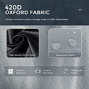 boyspringg Outdoor Cushion Storage Bag, 420D Waterproof Fabric, Outdoor Cushion Storage, 32'' x 32'' x 24'', Patio Cushion Storage Bag for Outdoor Furniture, Cushion, Pillow etc.（Grey）