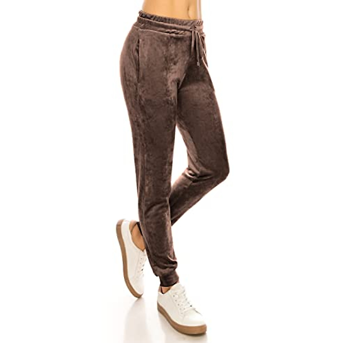 ALWAYS Women's Velvet Velour Joggers - Solid Basic Premium Soft Stretch Warm Winter Sweatpants Pants Brown XL