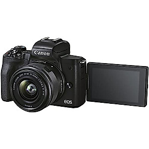 Canon EOS M50 Mark II Mirrorless Camera with 15-45mm and 55-200mm Lenses (Black) (4728C014) + 2 x 64GB Memory Card + Color Filter Kit + Filter Kit + Charger + 2 x LPE12 Battery + More (Renewed)