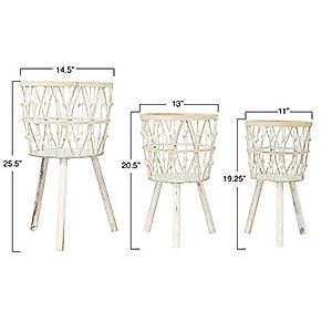 Creative Co-Op 19.25", 20.5" & 25.5" Bamboo Wood Legs & Whitewashed Finish (Set of 3 Sizes) Baskets, White