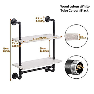 Industrial Floating Shelves Pipe Shelving 24 inch and 12 inch for Bathroom