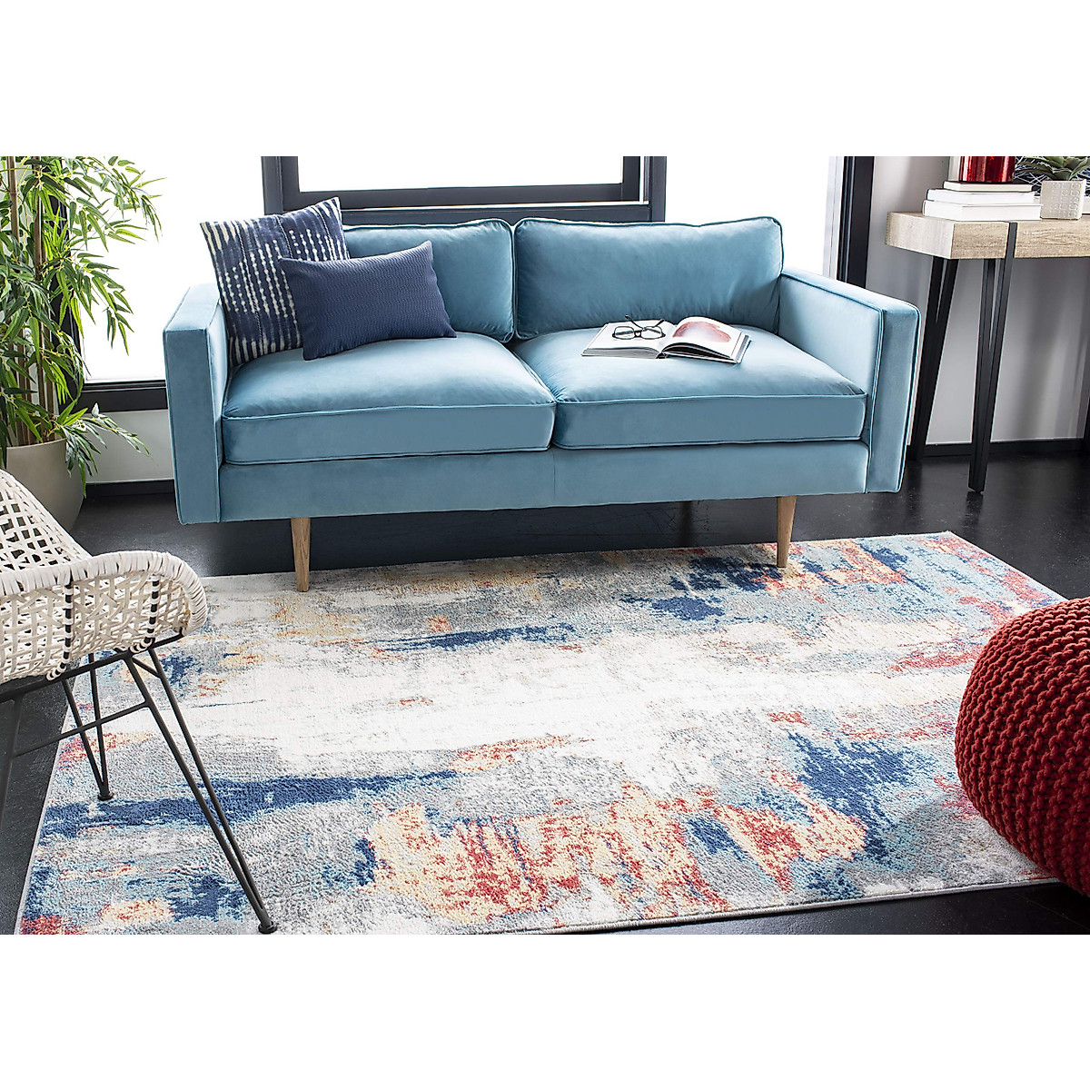 SAFAVIEH Jasper Collection Area Rug - 5'3" x 7'6", Grey & Red, Modern Abstract Design, Non-Shedding & Easy Care, Ideal for High Traffic Areas in Living Room, Bedroom (JSP101C)