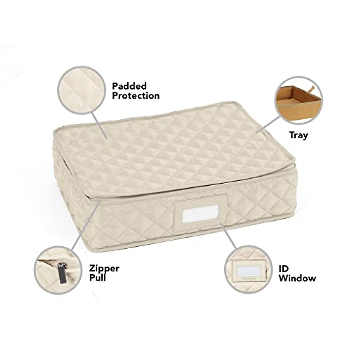 Platter Serveware Storage With Tray - Washable and Stain Resistant, ID Window, Kitchen Storage-Cream