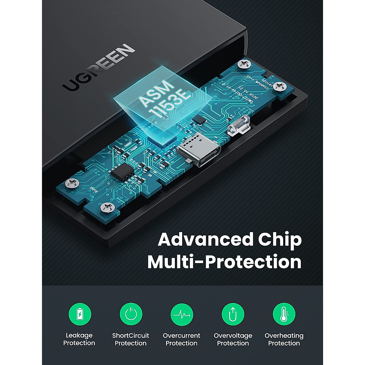 UGREEN USB C Hard Drive Enclosure USB C 3.1 Gen 2 to SATA Adapter for 2.5" SATA SSD HDD 6Gbps High-Speed Support UASP SATA III Compatible with MacBook Pro Air WD Seagate Toshiba Samsung Hitachi