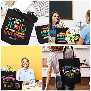 Oudain 8 Pcs Teacher Appreciation Gifts for Women Canvas Teacher Bag Teacher Tote Bag Cosmetic Toiletry Canvas Makeup Bags with Zipper for Teacher Birthday Christmas Farewell Parties