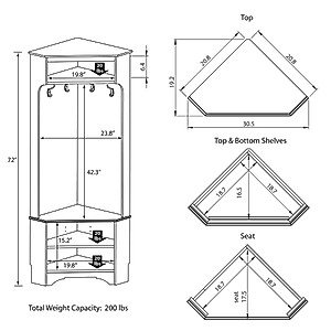 Prepac White Corner Hall Tree: Multifunctional Corner Clothes Rack with Corner Shoe Shelf - Elegant & Space-Saving Corner Solution for Your Home