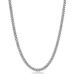 Fiusem Silver Tone Cuban Link Chain for Men, 5mm Mens Chain Necklaces, Stainless Steel Chain Necklaces for Men Women and Boys, 20 Inch