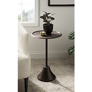 Kate and Laurel Sanzo Modern Pedestal Side Table, 15 x 15 x 24, Bronze, Decorative End Table with Hammered Tabletop for Use as a Bedroom Nightstand or Living Room Accent